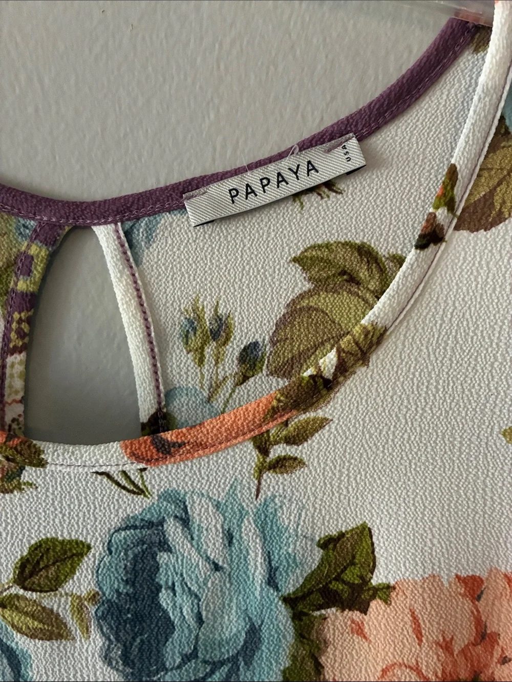 Papaya | Tops | Papaya Blouse Top Floral Purple Blue Coral Sz L | Poshmark